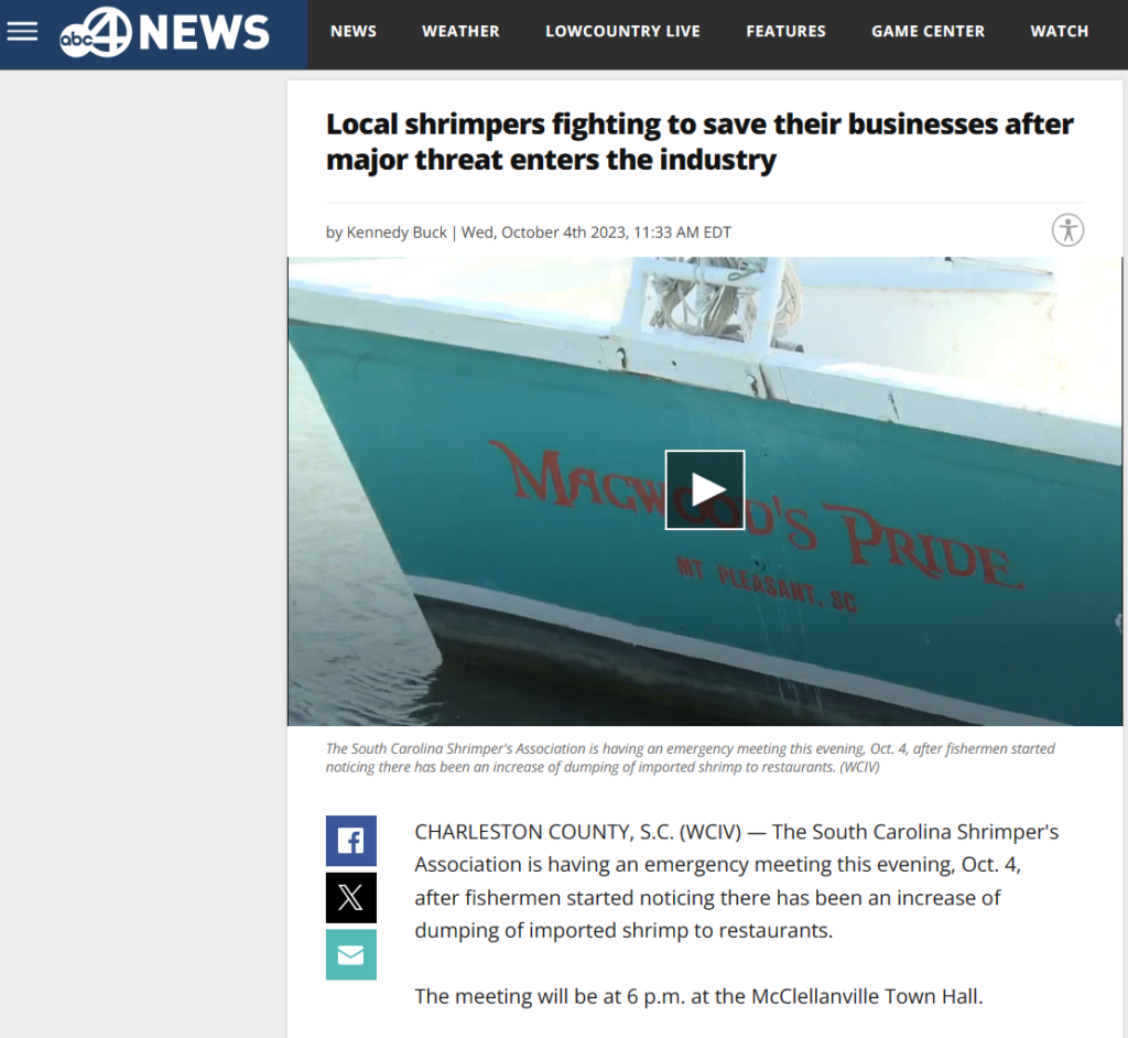 South Carolina Shrimpers in the News - South Carolina Shrimpers Association