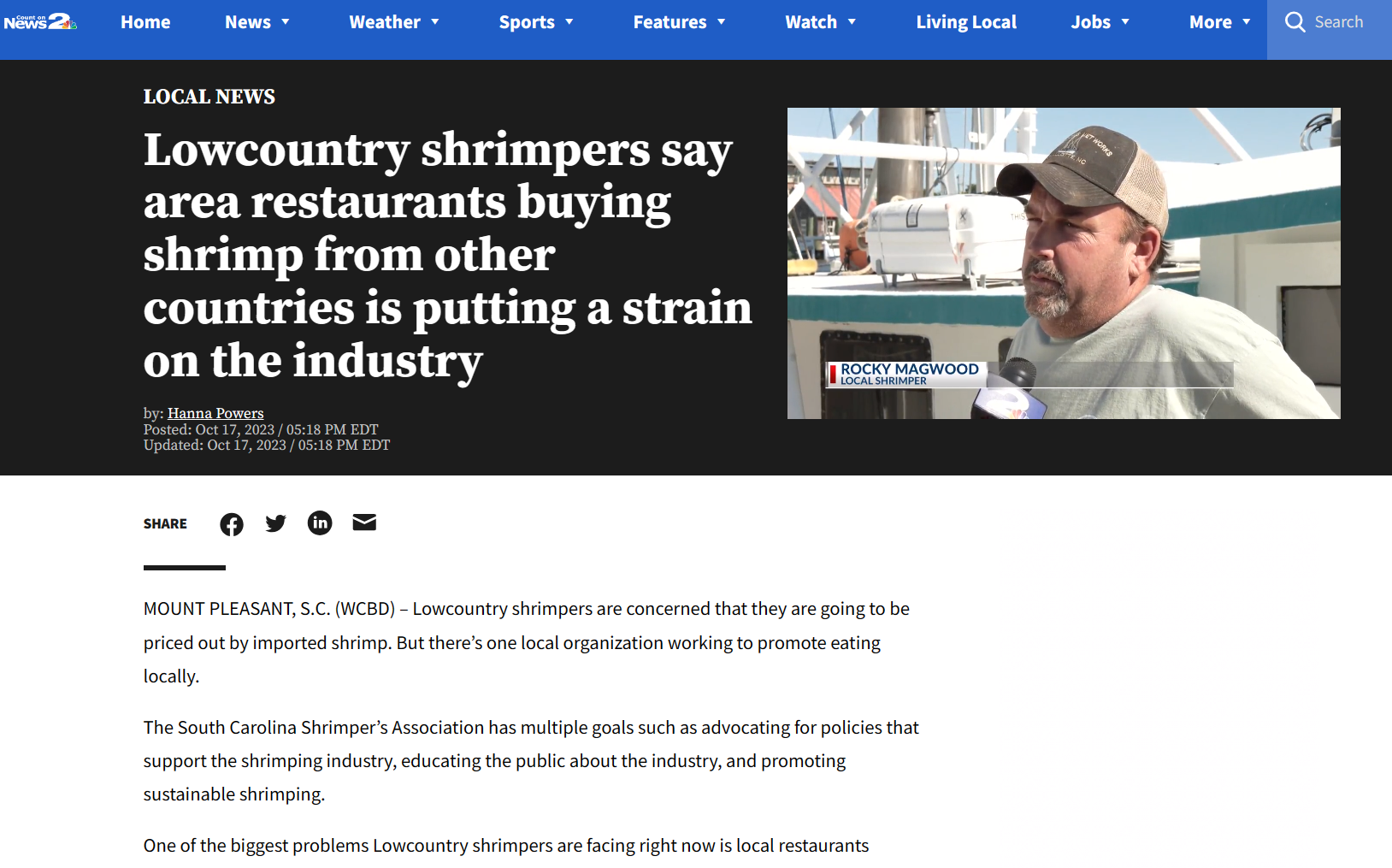 South Carolina Shrimpers in the News - South Carolina Shrimpers Association
